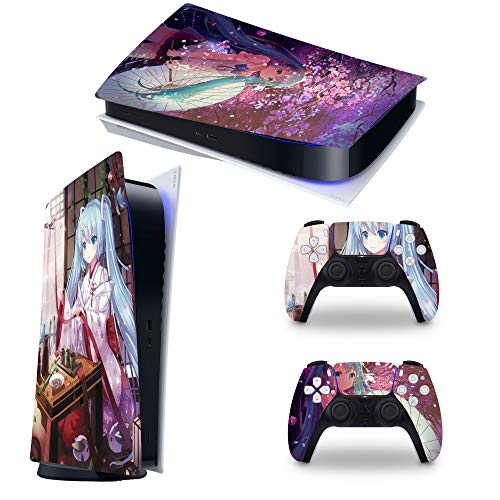 Playstation 5 Digital Edition Skin Set – Cute Girl Sing Anime - HD Printing Vinyl Skin Cover Protective for PS5 Digital Edition Console and 2 PS5 Digital Edition Controller