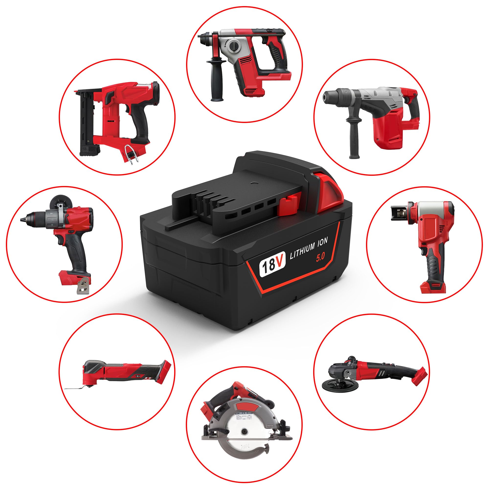 rebicacate Replace Battery 18V for All Milwaukee M18 Battery 48-11-1850 48-11-1840 M18 M18B Cordless Power Tools Milwaukee 18V Battery Lithium-Ion 2 Packs