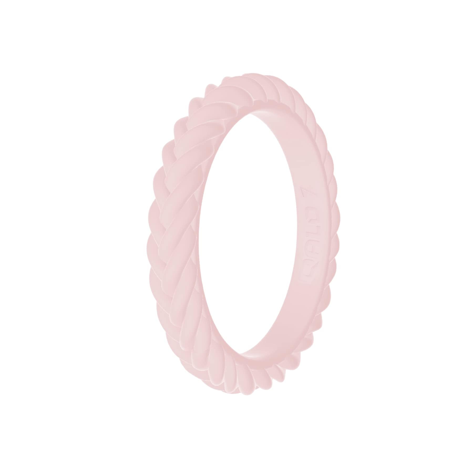 QALO Women's Rubber Silicone Ring, Stackable Braid Rubber Wedding Band, Breathable, Durable Engagement Silicone Ring, 3.3mm Wide 2.5mm Thick, Iridescent Blue, Size 5