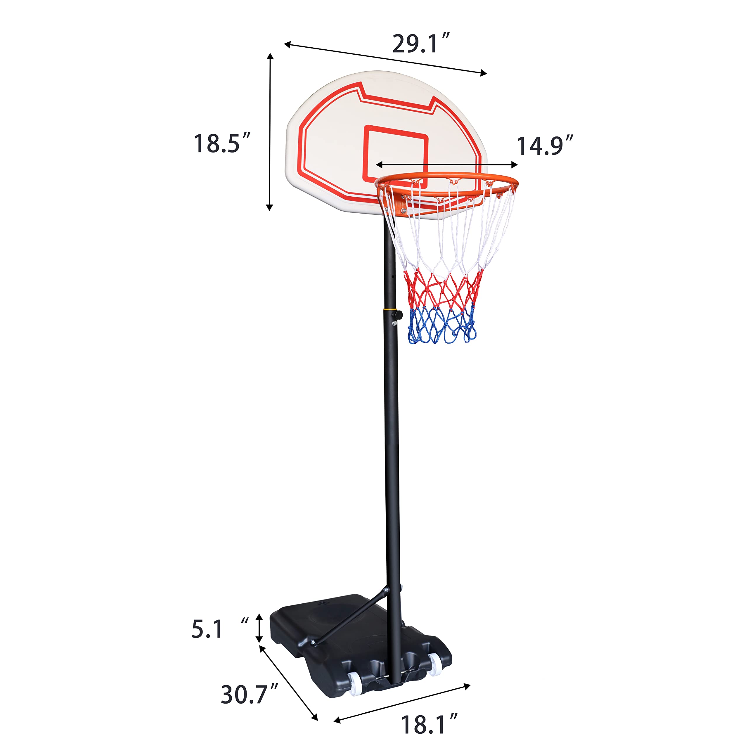 Touch Fish Products Youth Height-Adjustable Basketball Hoop,Portable Basketball Goal Outdoor,High Adjustable from4.9to6.9 FT,3.74 SF Backboard,Nylon Net - Multicolor