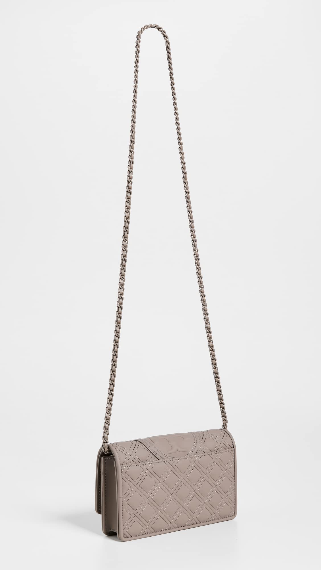 Tory Burch Women's Fleming Matte Chain Wallet, Gray Heron, Grey, One Size