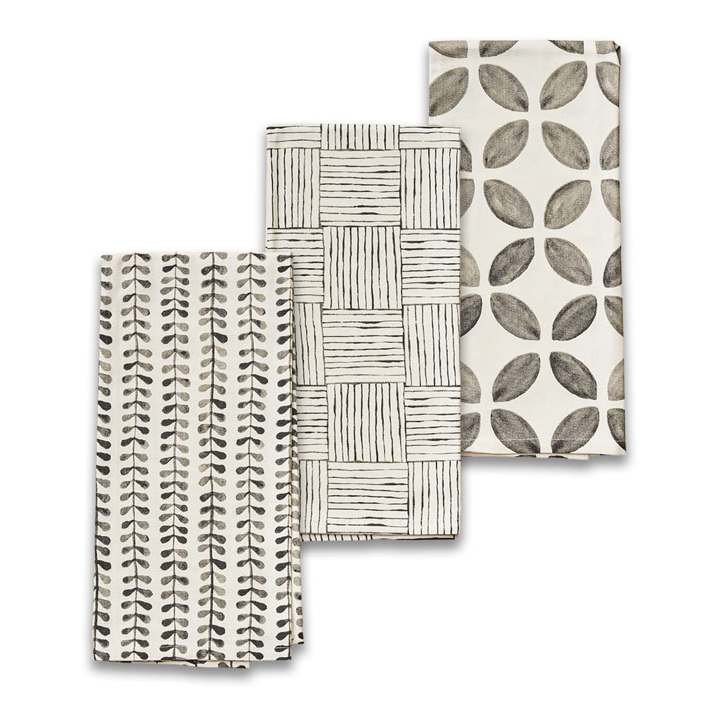 Sophistiplate Tea Towel for Kitchen, Dining - 3 Pack Black & White Set - 100% Cotton - Black White Tea Towels - Machine & Hand Washable Hand Towels - Reusable Cleaning Cloths - 30” x 20”