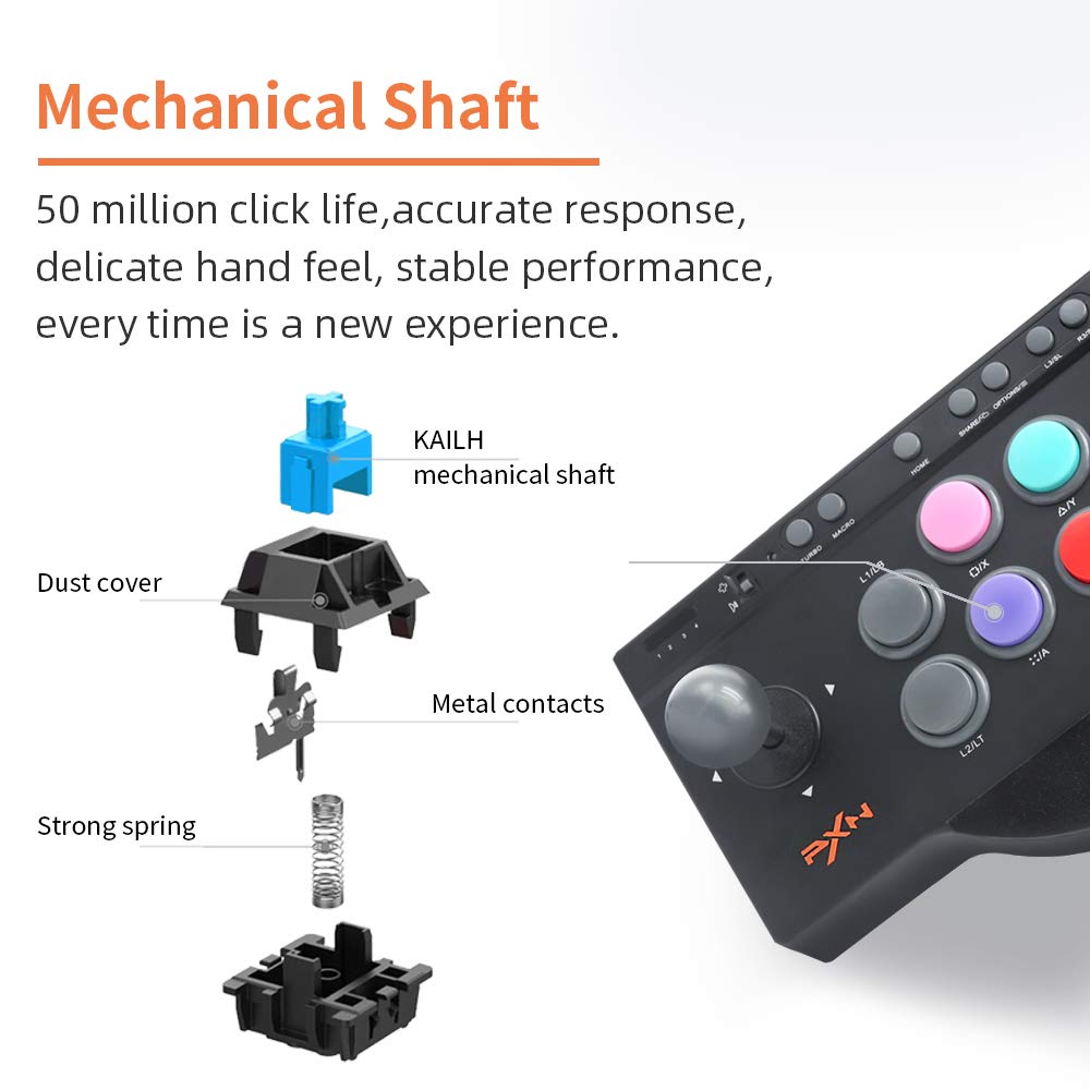 PXN Arcade Fight Stick, Fighting Game Joystick for PS4, PS3, Xbox One, Nintendo Switch and Windows PC - 7.2 ft USB Cable