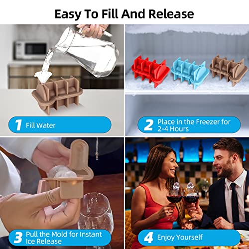 Tcamp 3 Pack Prank Silicone Ice Cube Trays for Bachelorette Party, Funny Ice Cube Molds for Chilling Cocktails Whiskey Tea Drinks, Christmas Gifts (Coffee, Red, Blue)