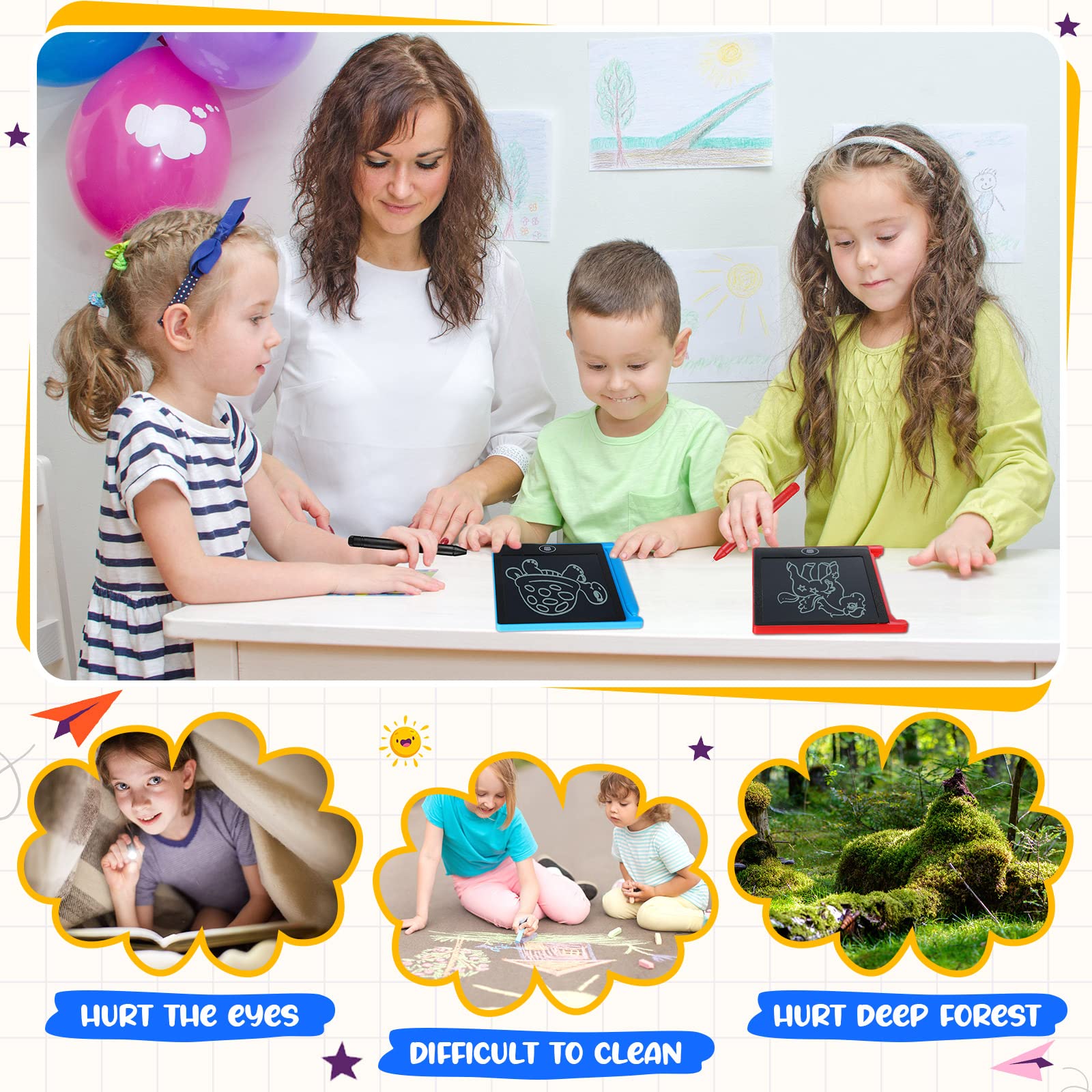 Nezyo 16 Pieces 4.5 Inch Mini LCD Writing Tablet Electronic Doodle Board for Colorful Drawing Tablet Erasable Writing Pad Reusable Learning Gift for Girls Boys (Mix Colors)