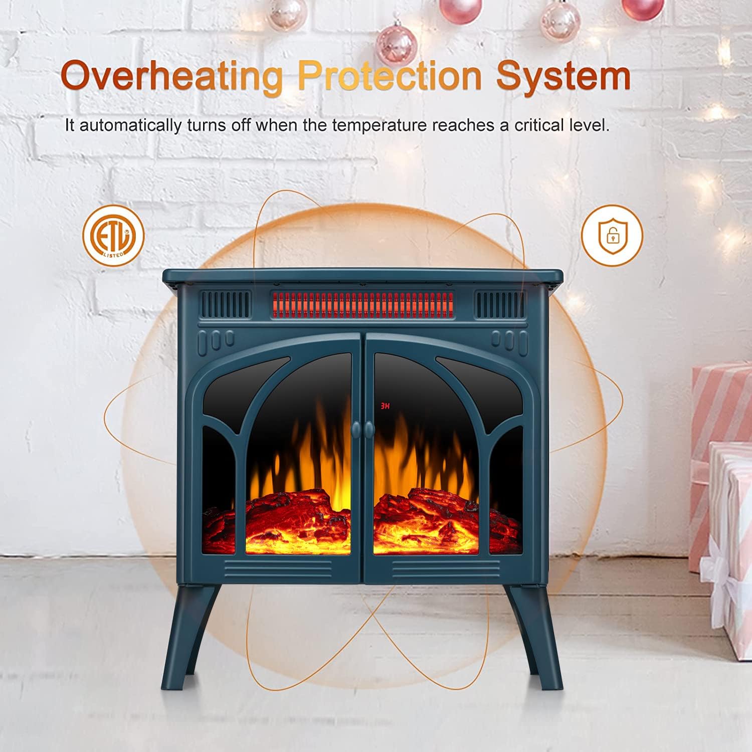 Rintuf Electric Fireplace Heater, 1500W Infrared Fireplace Stove with 3D Flame Effect, 5100BTU Electric Fireplace with Remote Control, Ideal for Indoor Outdoor Home Use