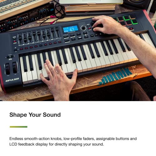 Novation Impulse 61 Keys USB bus-powered MIDI Controller Keyboard โ Robust, ultra-responsive, full-size piano keyboard with aftertouch and velocity-sensitive pads โ works on Mac or Windows
