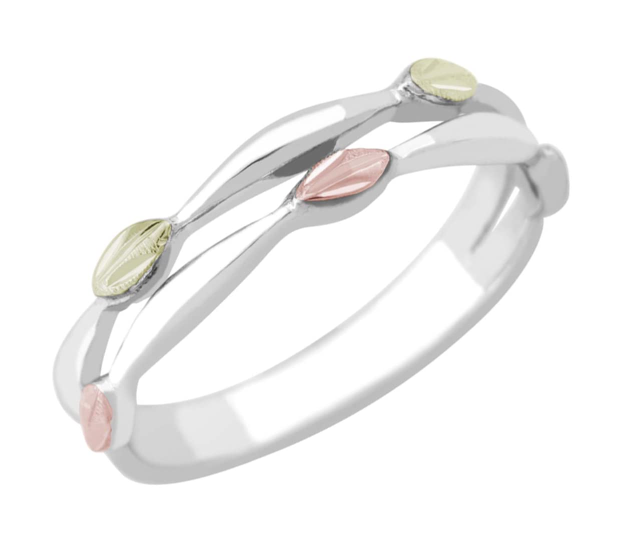 Petite Leaves Ring, Sterling Silver, 12k Gold Pink and Green Gold Black Hills Gold Motif, Size 7