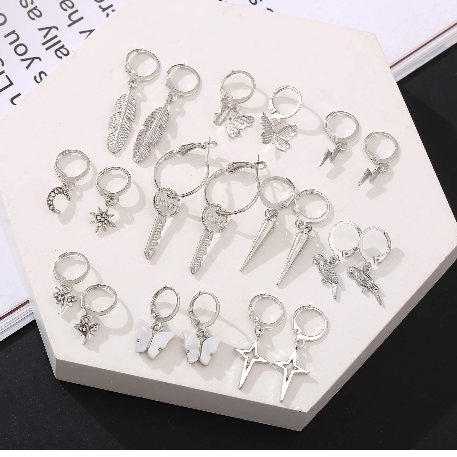 Small Hoop Earrings for Women, Funtopia 20 Pairs Mini Huggie Earrings Set with Charm, Cute Dangle Earrings