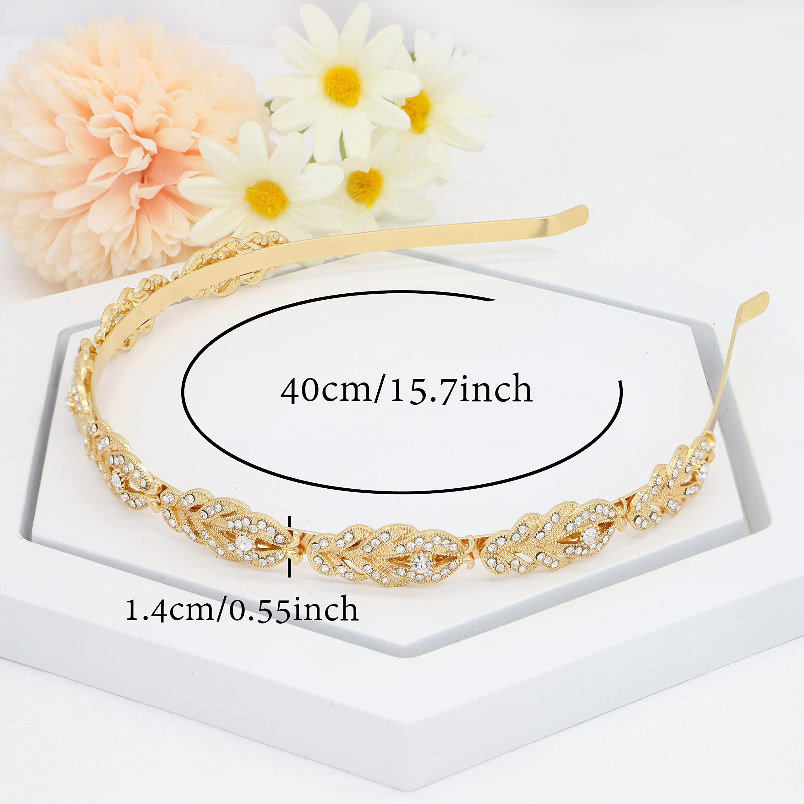 Oriamour Flower Design Rhinestone Crystal Wedding Headband Bridal Headpieces Simple Design Bridal Headband (Gold)