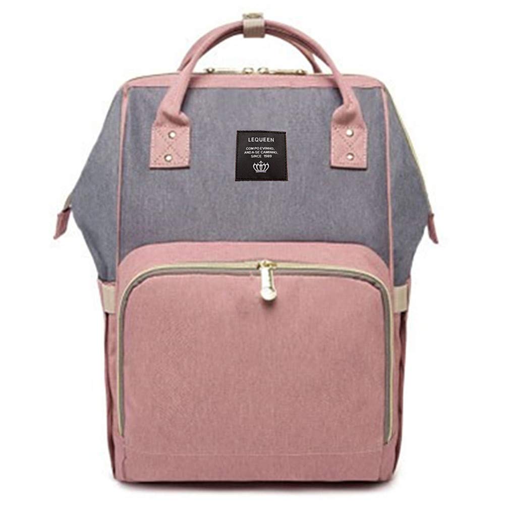 Multi-Function Diaper Bag for Baby Care Wide Open Nappy Bags Large Capacity Handbags Travel Backpack Waterproof Lightweight Pink/Dark grey