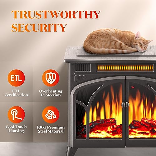 Rintuf Electric Fireplace Heater, 1500W Infrared Fireplace Stove Heater w/3D Flame Effect, 5100BTU Electric Fireplace with Remote Control, Space Heater Fireplace for Indoor Outdoor Home Use (Grey)