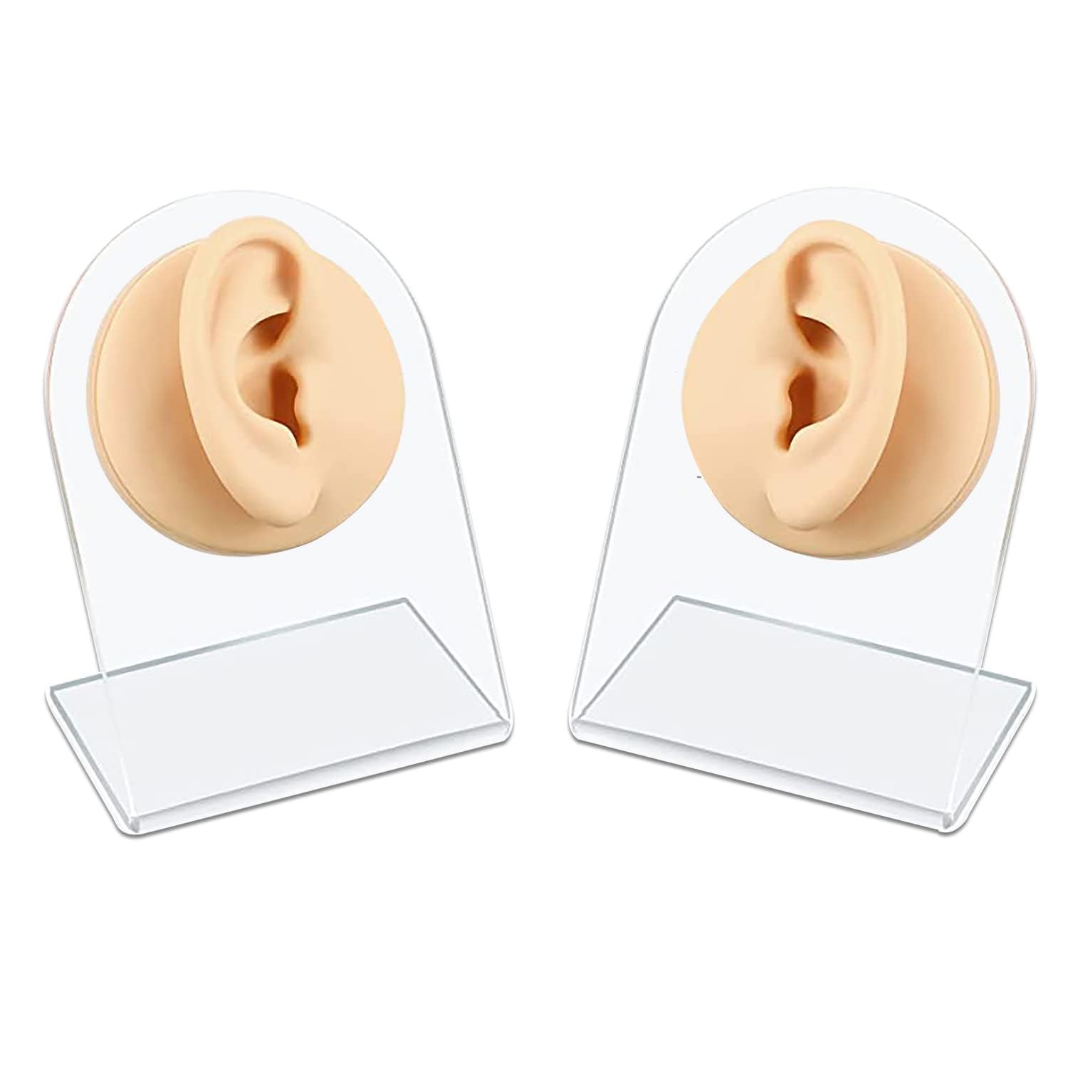 TOUNALKER 1Pcs Soft Silicone Ear Model, Reused Flexible Ear Mold Fake Ear with Acrylic Stand Ears Stud, Simulation Rubber Ear for Piercing Practice Jewelry Display