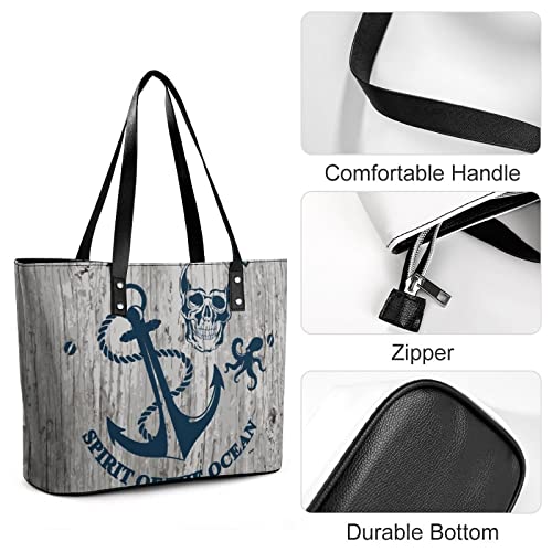 Womens Handbag Skull Anchor Leather Tote Bag Top Handle Satchel Bags For Lady