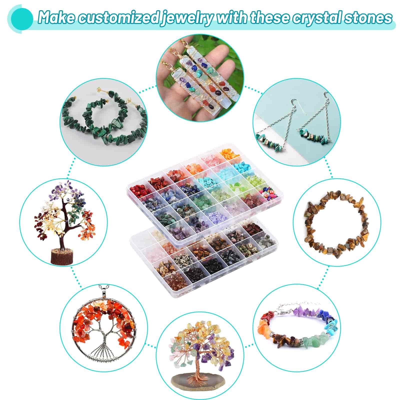 PAXCOO 1046Pcs Crystal Chip Beads and Jewelry Making Gemstones Kit for Jewelry Earring Necklace and Bracelets Making Supplies
