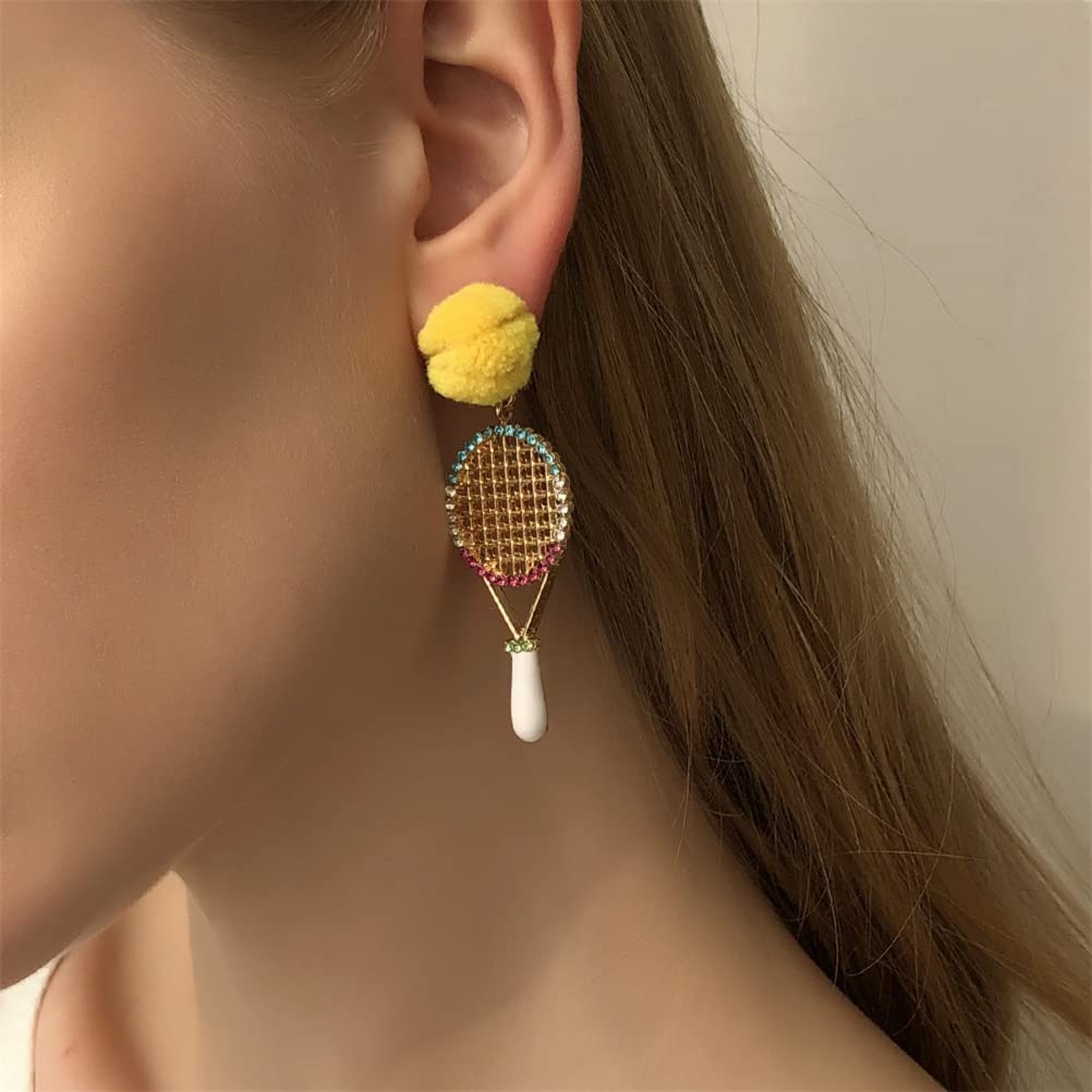 Tennis Racket Dangle Drop Earrings Tennis Racket Jewelry for Women Crystal Earrings for Women