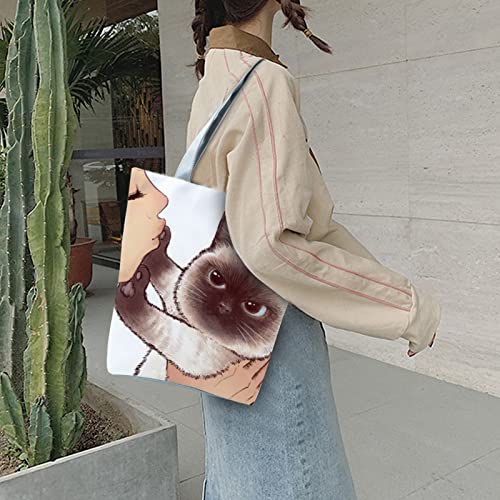 Tote Bag Kitty Print Large Capacity Young Style Women Shoulder Bag for Travel Single Shoulder Bag