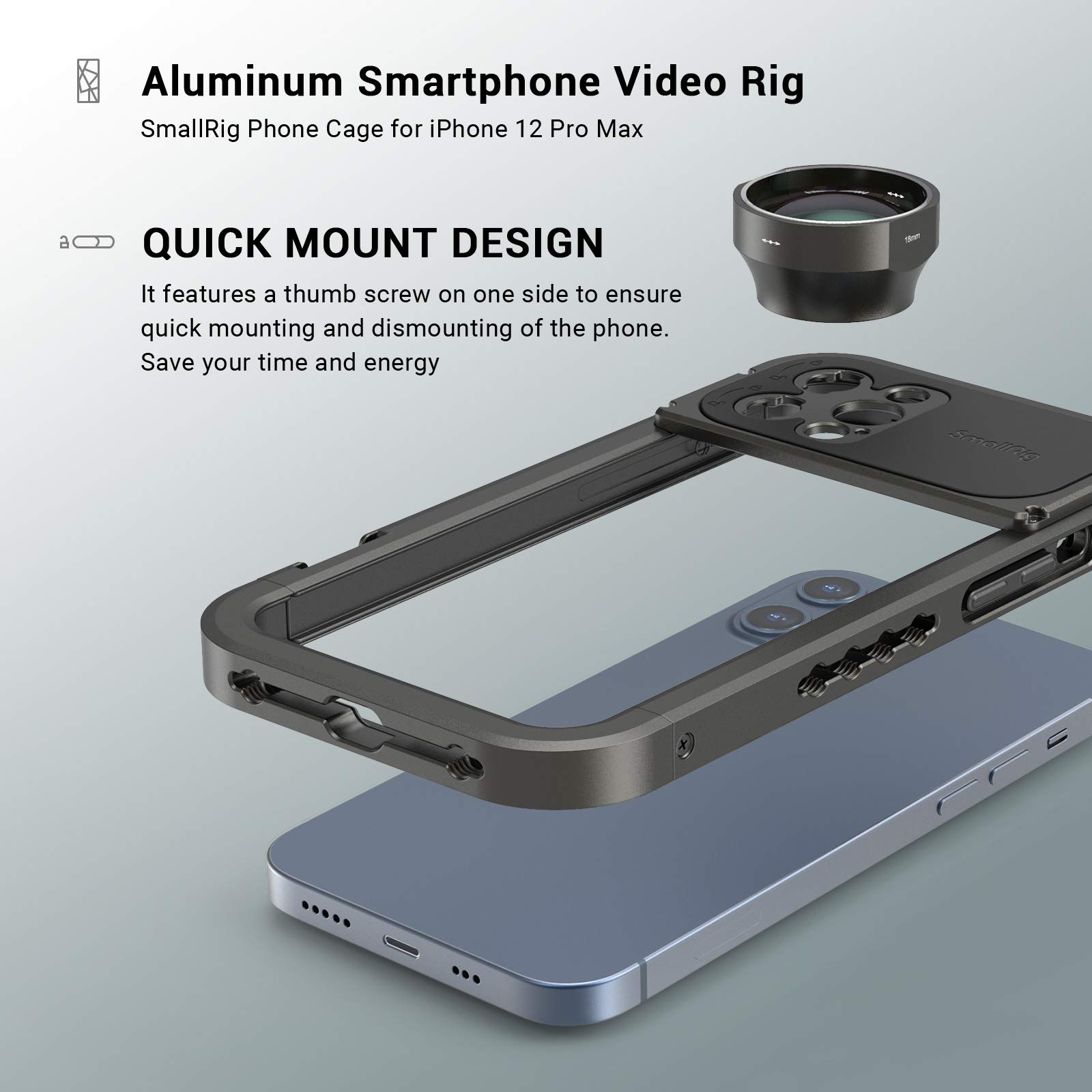 SmallRig Video Cage for iPhone 12 Pro Max, Smartphone Video Rig Mobile Cage, Cold Shoe Mount Lens Mount for iPhone 12 Pro Max Phone Photography, Film Making and Vlog-3077