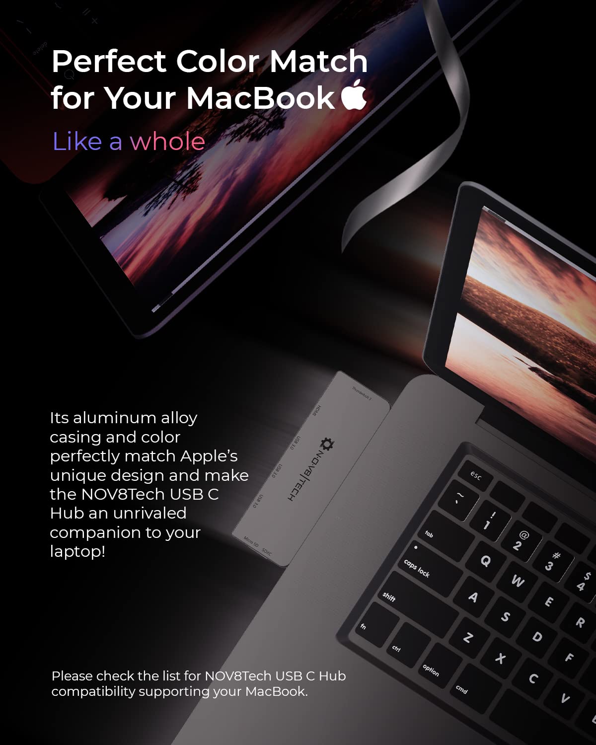 NOV8Tech USB C Hub for MacBook Air, Pro M1/M2/M3 2023/2022-2016, MacBook Air USB C Adapter Dongle, 4K HDMI, 100W PD, 40Gbps TB3 5K 60Hz, USB-C, 2 USB 3.0 and SD/Micro Card Readers (Space Gray)
