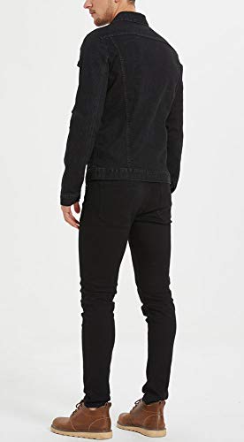Plaid&Plain Men’s Denim Trucker Jacket Men’s Slim Fit Jean Jacket Stretch 1312Black L-37