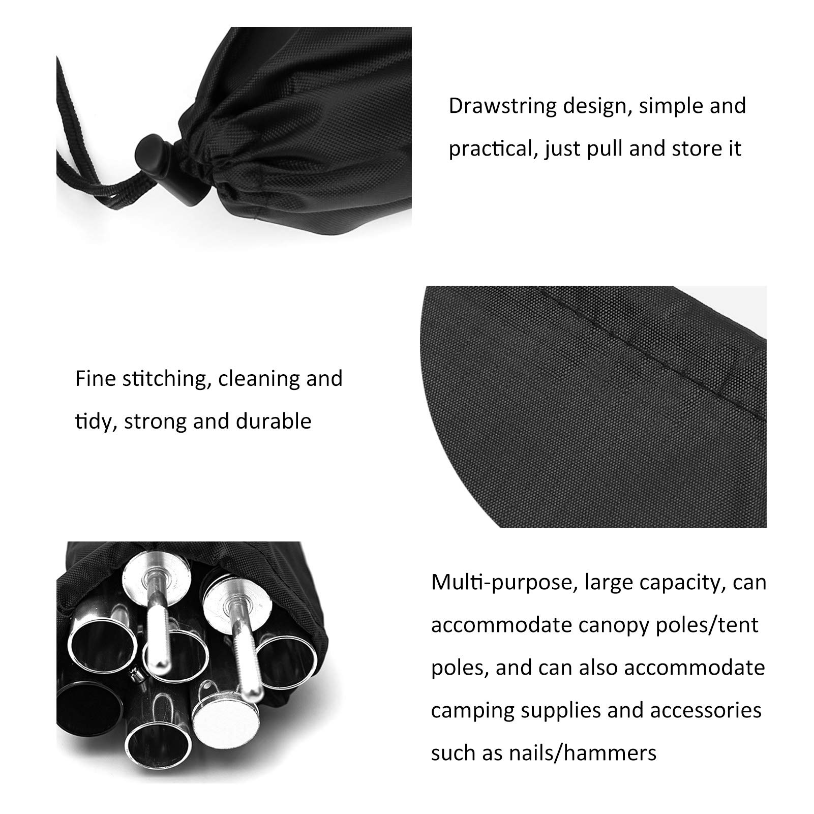 Tent Pole Storage Bag, Storage Bag Canopy Pole Storage Bag Fine Stitching Cleaning and Tidy Strong and with Drawstring Design Large Capacity for Camping