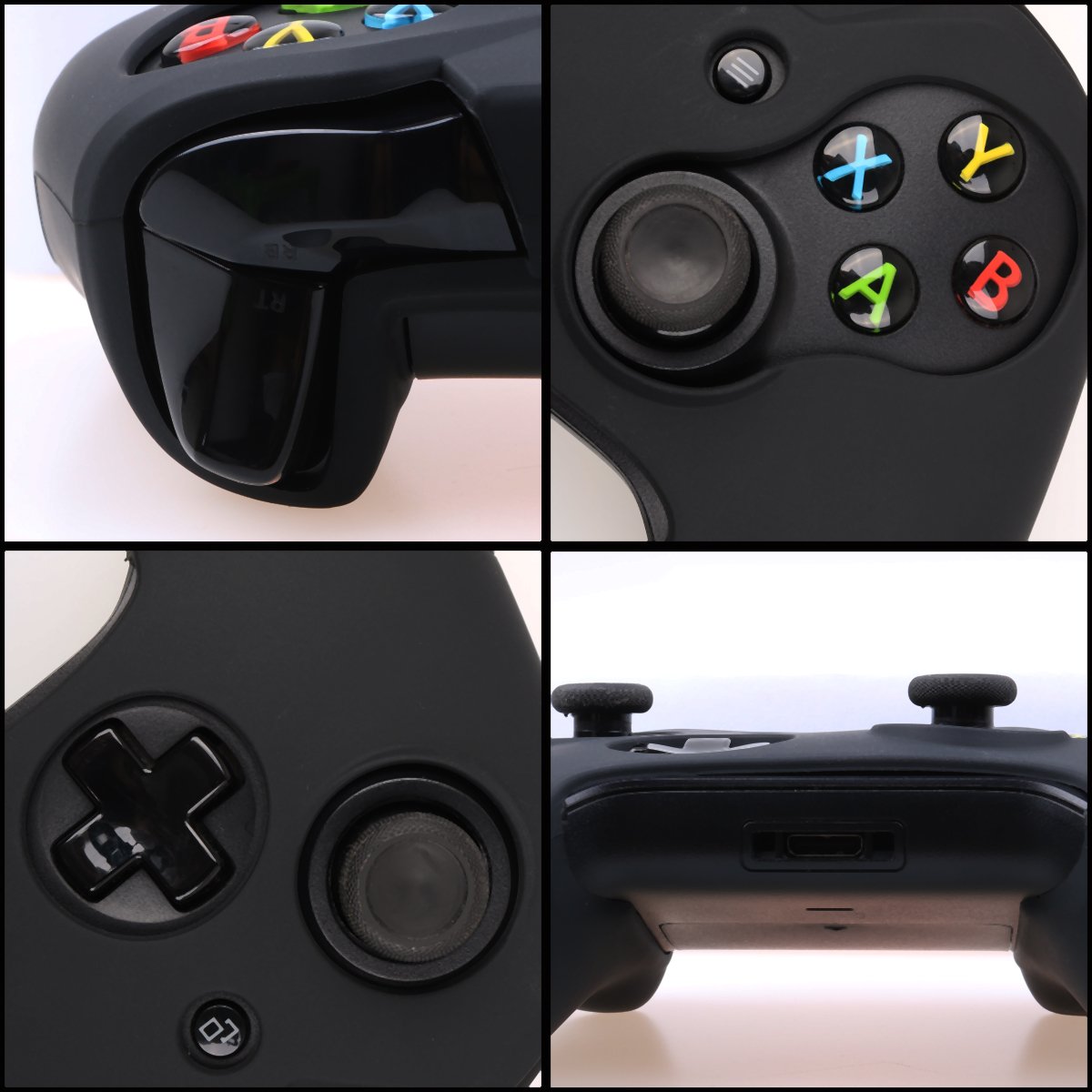 Pandaren Soft Silicone Thicker Skin Cover for Xbox One Controller Set (Black skin X 1 + Thumb Grip X 2)