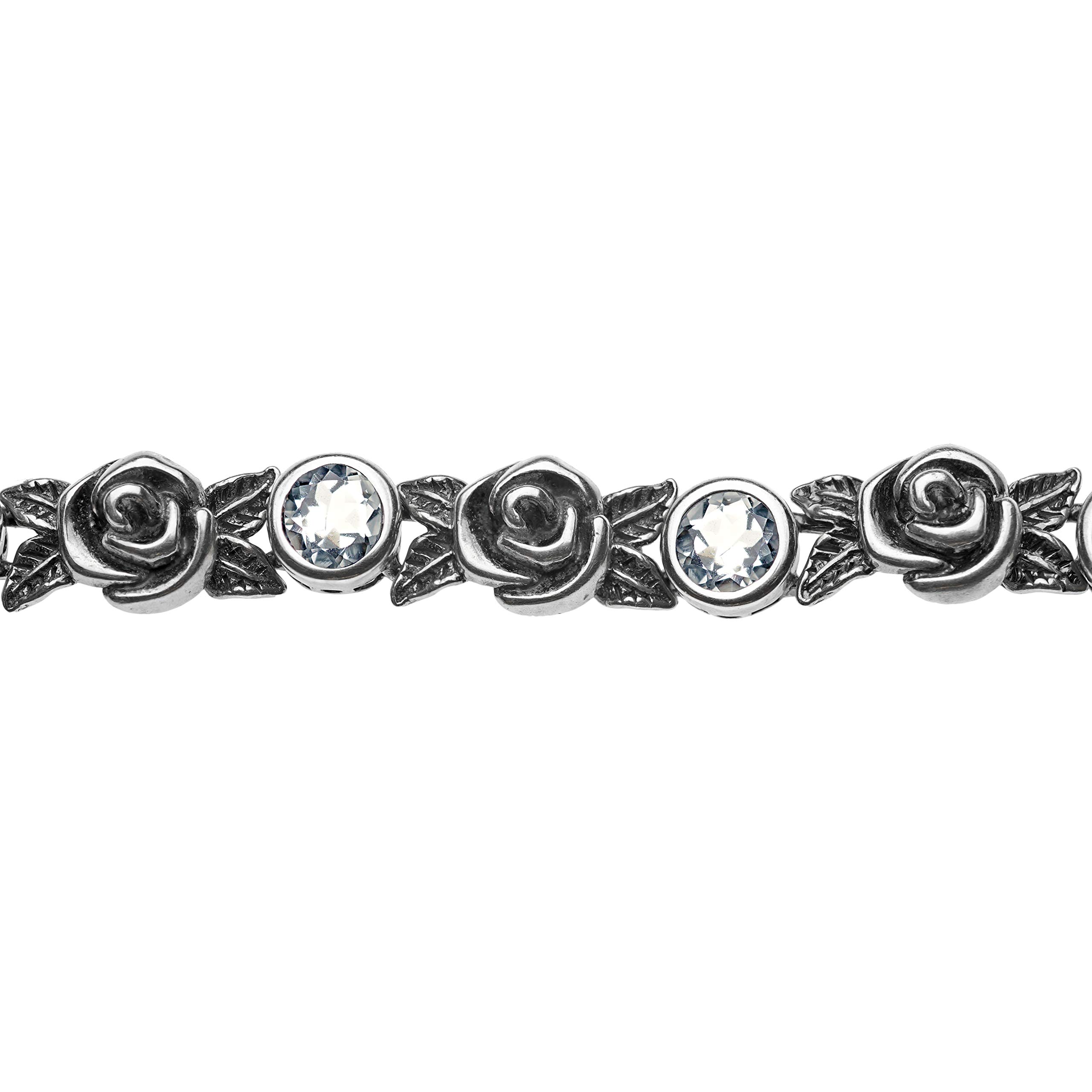 PZ Paz Creations 925 Sterling Silver Clear Quartz Gemstone Rose Tennis Bracelet (6.75, Clear Quartz)