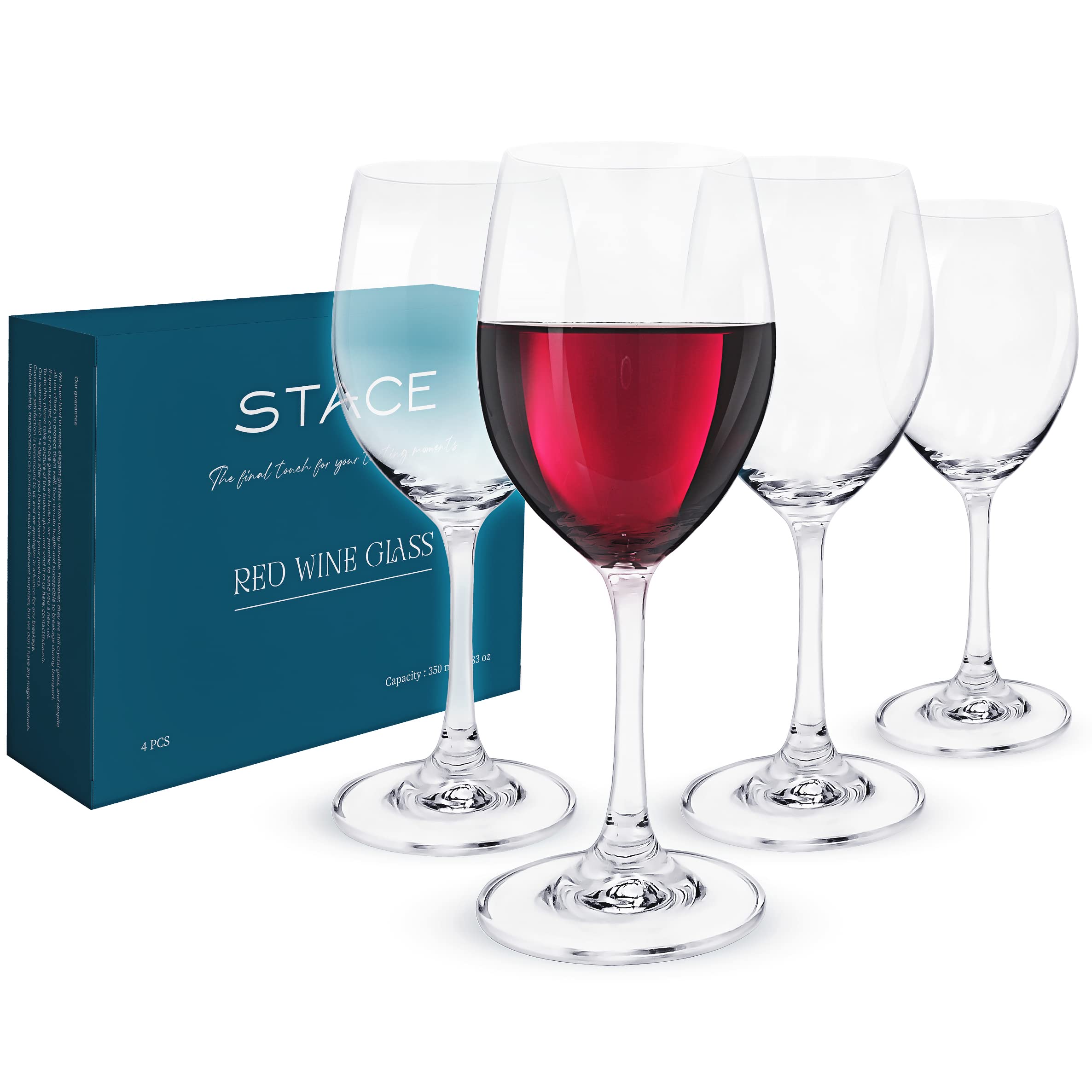 Stace Red Wine Glasses Set of 4 - Premium Crystal Glasses - Italian Style Bordeaux Wine Glass - Great Gift Packaging
