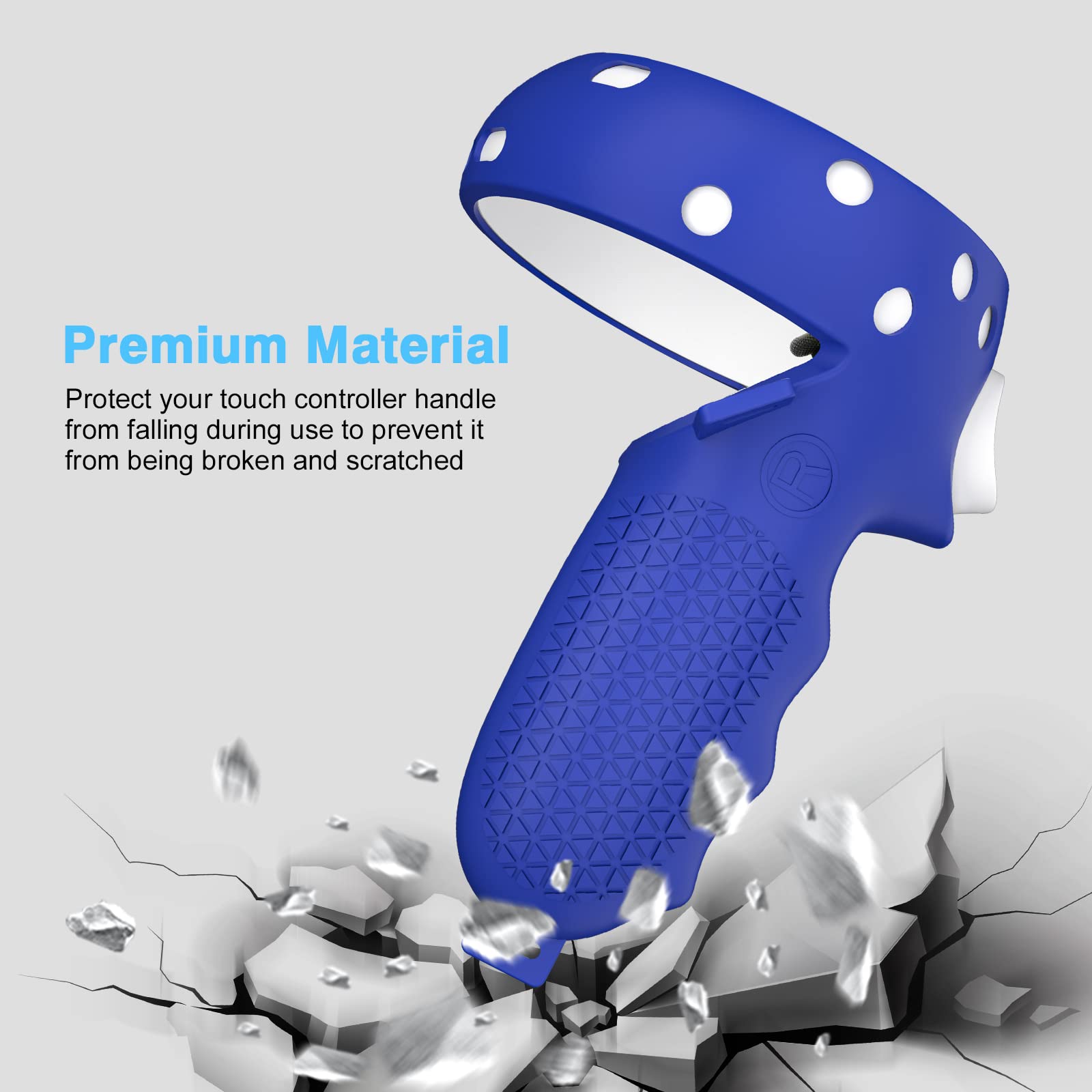 Touch Controller Grip Leather Cover for Oculus Quest 2, EWalos Double Protection Anti-Throw Silicone Handle Cover with PU Leather Knuckle Strap, DSLR Hand Strap Style Design(Blue, 1 Pair)