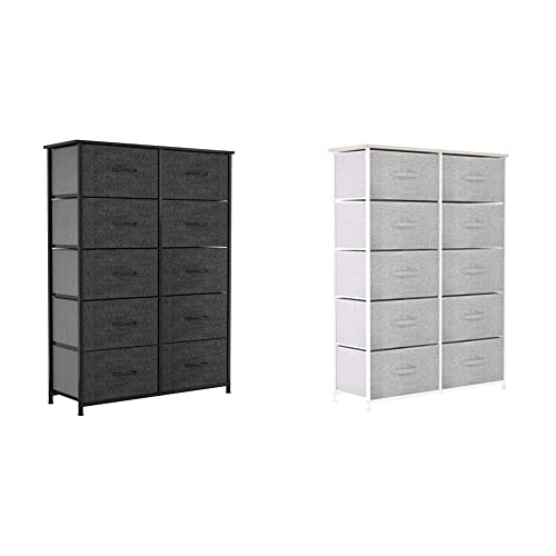 YITAHOME 10 Drawer Dresser Bundle - Fabric Storage Towers (Charcoal + Light Grey)