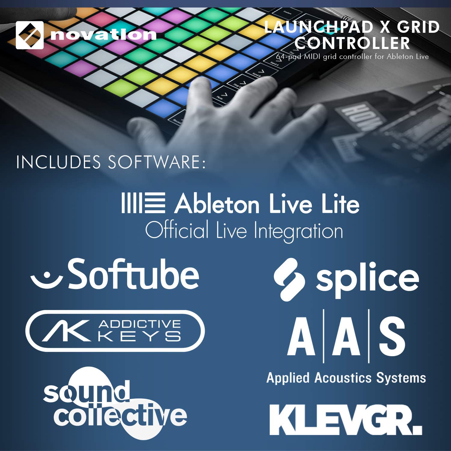 Novation Launchpad X Ableton Live 8x8 64 Backlit RGB Pads Grid Controller w/Software Bundle + SR360 Over-Ear Dynamic Stereo Headphones & Fibertique Microfiber Cleaning Cloth