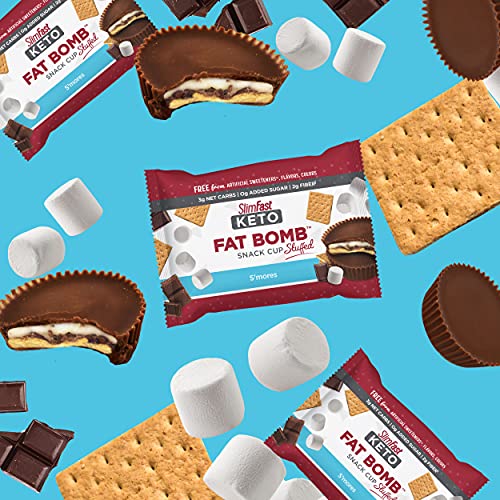 SlimFast Low Carb Chocolate Snacks, Keto Friendly for Weight Loss with 0g Added Sugar & 3g Fiber, S'Mores Cup, 12 Count Box (Packaging May Vary)