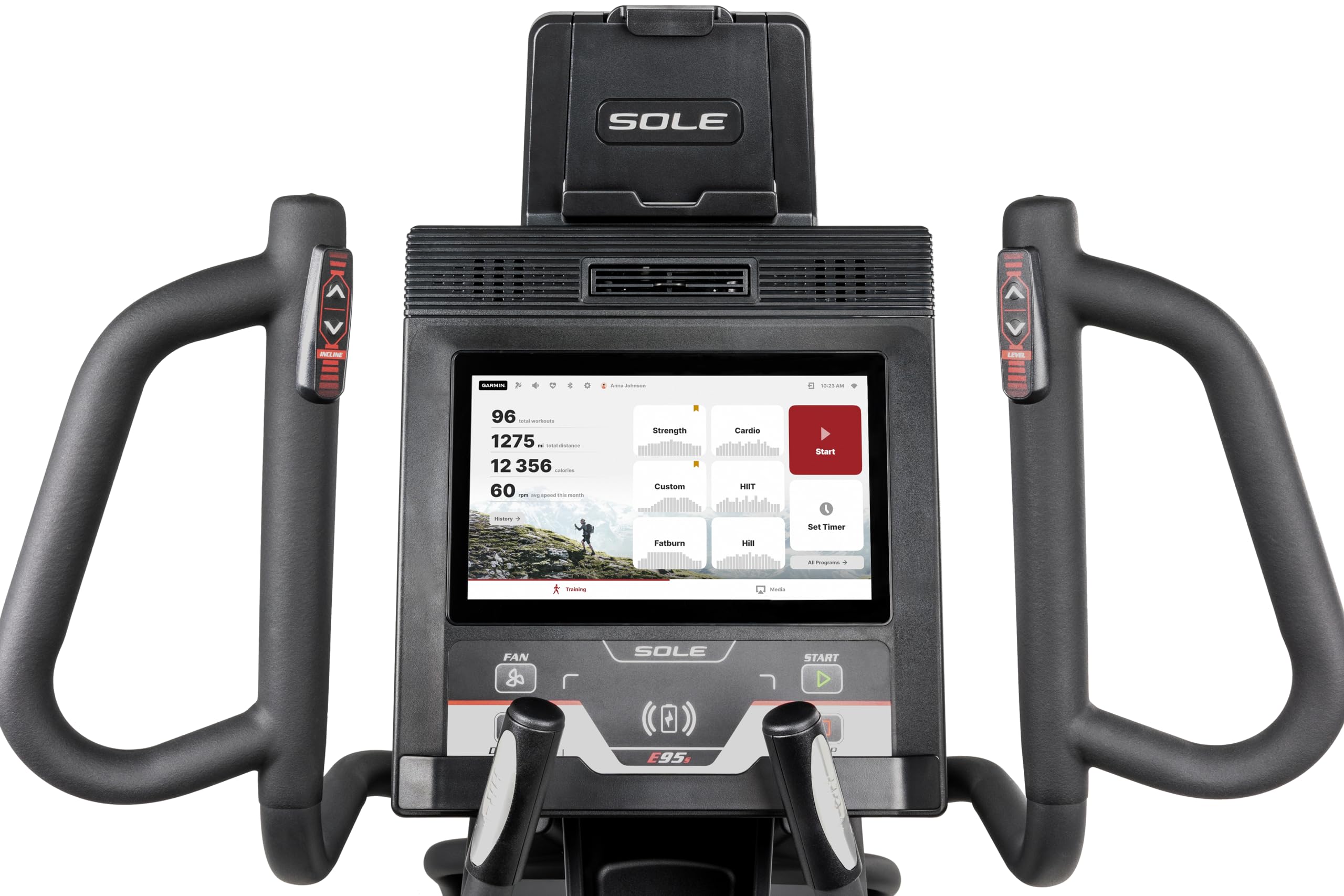 New 2023 Elliptical Exercise Machine by Sole Fitness, Home Workout Equipment for Cardio, Running, and Walking, Adjustable Stride Length, 13.3" Touch Screen, Bluetooth, and Tablet Holder (Sole E95S)