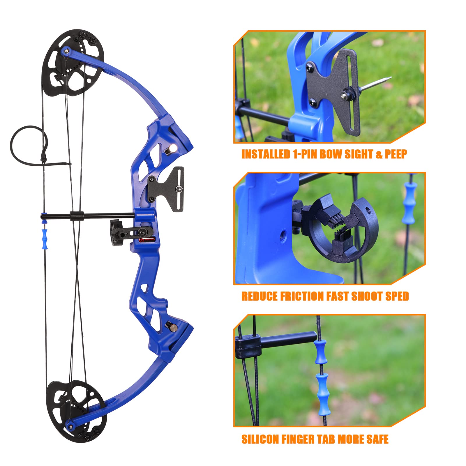 WUXLISTY Compound Bow and Archery Sets for Youth and Beginners, Right Hand Bow and Arrow for Kids 8-12, Practice Bow Kit 16-20 lbs Draw Weight, 17.3"-26" Draw Length, Lightweight Design, Blue