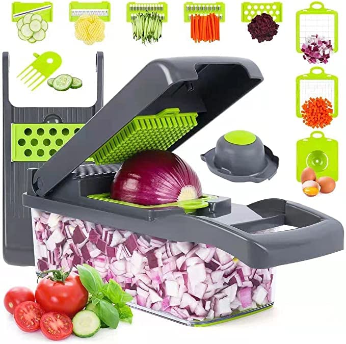 Multifunctional 13 in 1 Vegetable Chopper, Pro Onion Chopper，Kitchen Vegetable Slicer Dicer Cutter,Veggie Chopper With 8 Blades,Carrot and Garlic Chopper With Container