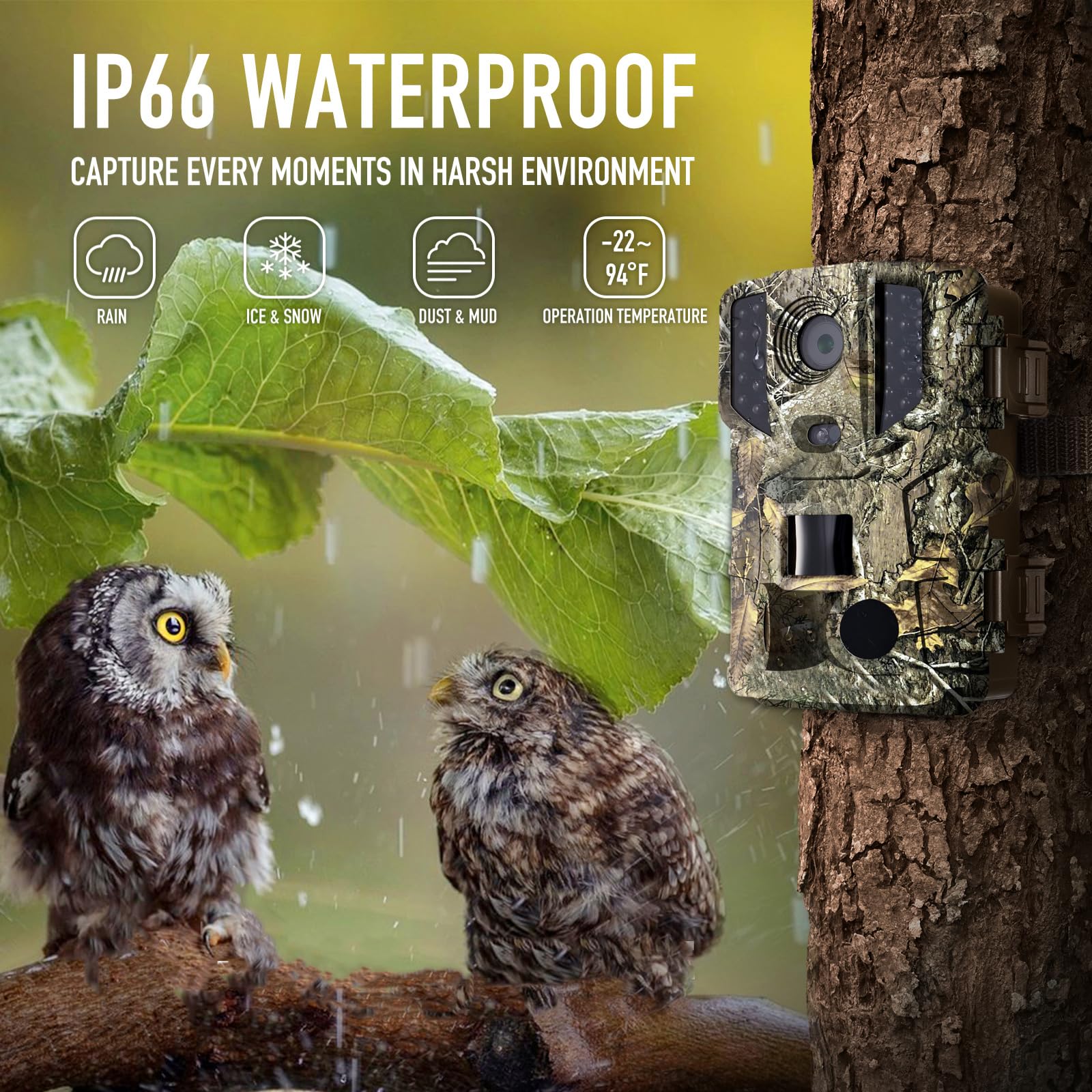 Trail Camera 1080P 24MP IP66 Waterproof with Night Vision Clear 100ft Motion Activated 0.1s Trigger Time Continuous Shooting LCD with Glow Hunting Gear Trail Game Camera