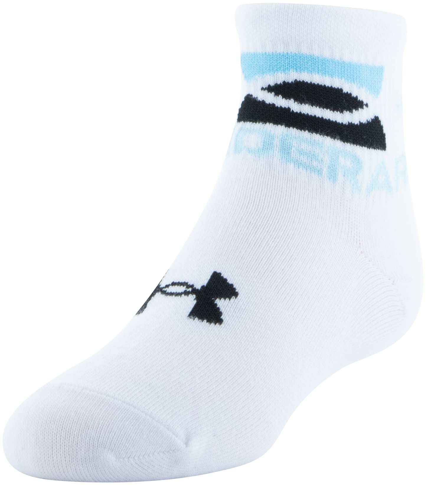 Under Armour Youth Essential Quarter Socks, 6-Pairs, White/Black/Opal Blue, Small