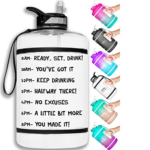 NatureWorks HydroMATE Gallon Water Bottle with Straw BPA FREE Leak Proof Reusable Water Bottle with Times to Drink Marked Hourly 128 oz