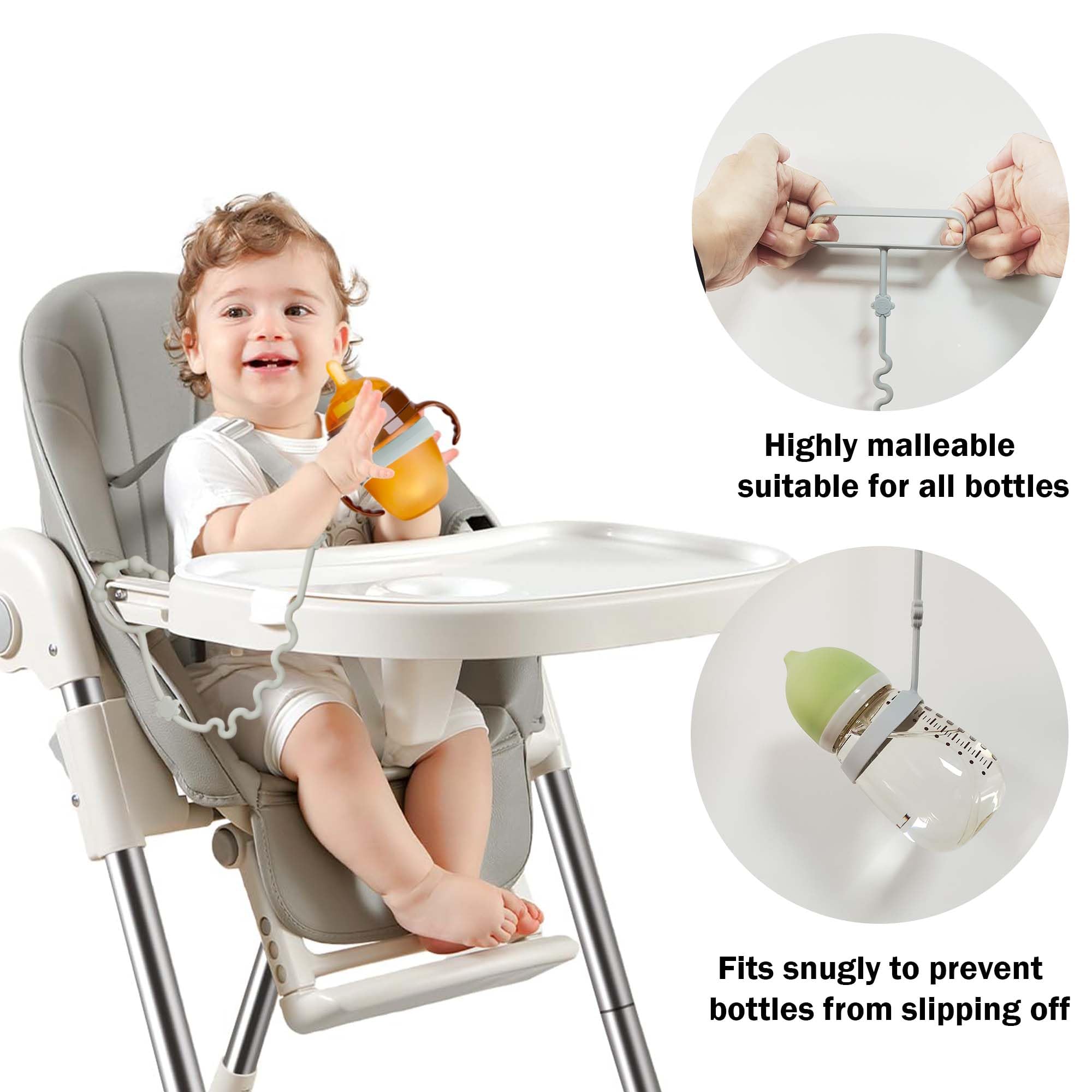 RTMOK (2 Pcs) Sippy Cup Strap Keep Bottles and Sippy Cups Off The Floor, Sippy Cup Holder Strap Suitable for High Chairs, Strollers and Water Bottles- Dishwasher Safe