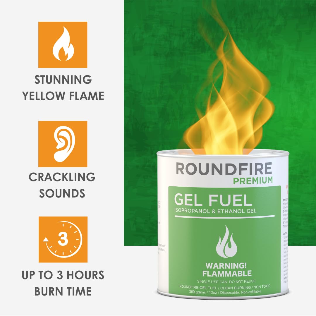 ROUNDFIRE 6 Pack Gel Fuel Cans for Fire Bowl, Fireplace, Gel Fire, Tabletop Fire Bowls, Warming, Indoor & Outdoor