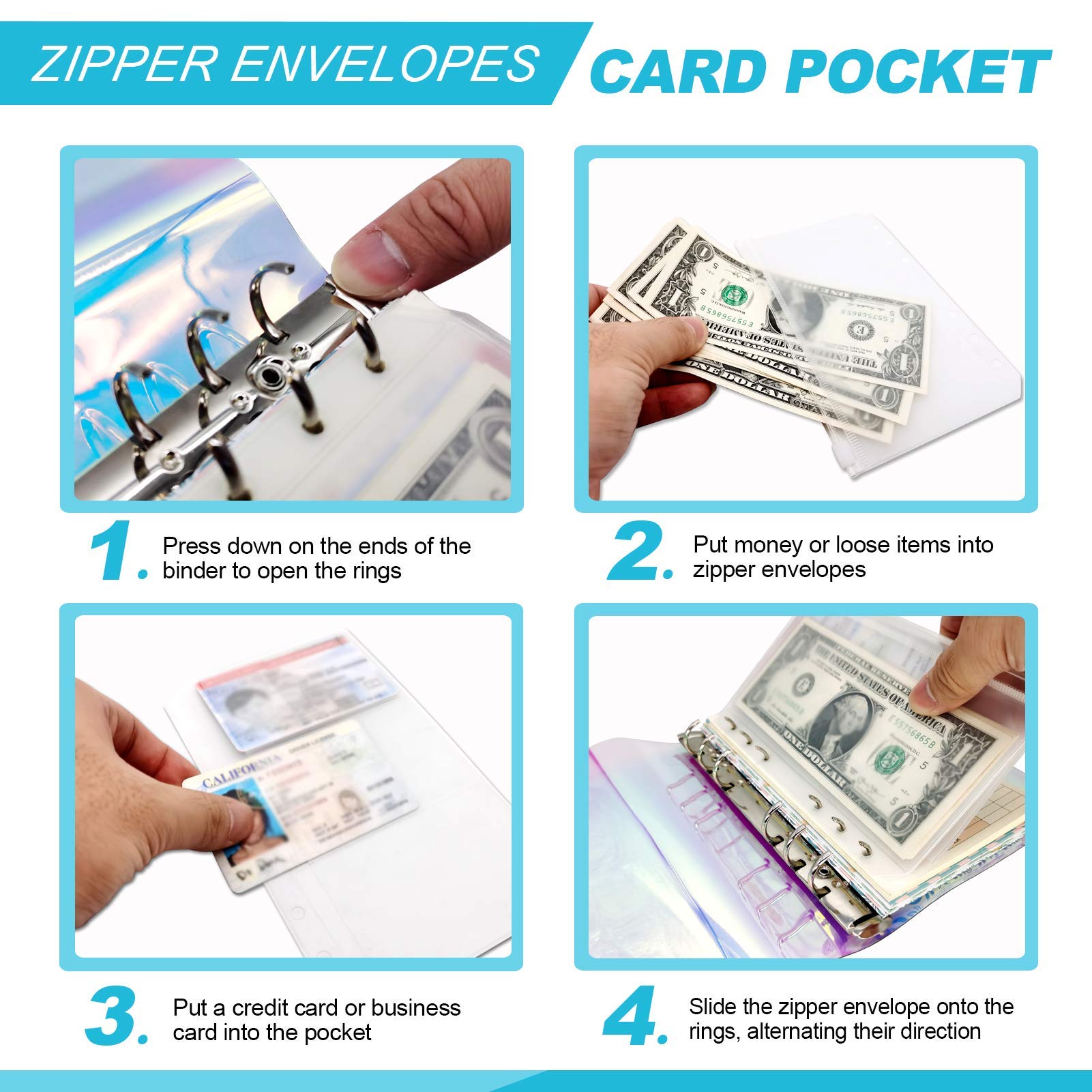 PVC Cash Envelopes Wallet Finances Organizer, 2023 Weekly & Monthly Personal Budget Planner, 6-Ring Binder Refillable Notebook Handbag with 12 Cash Envelopes & Budget Sheets Calendar
