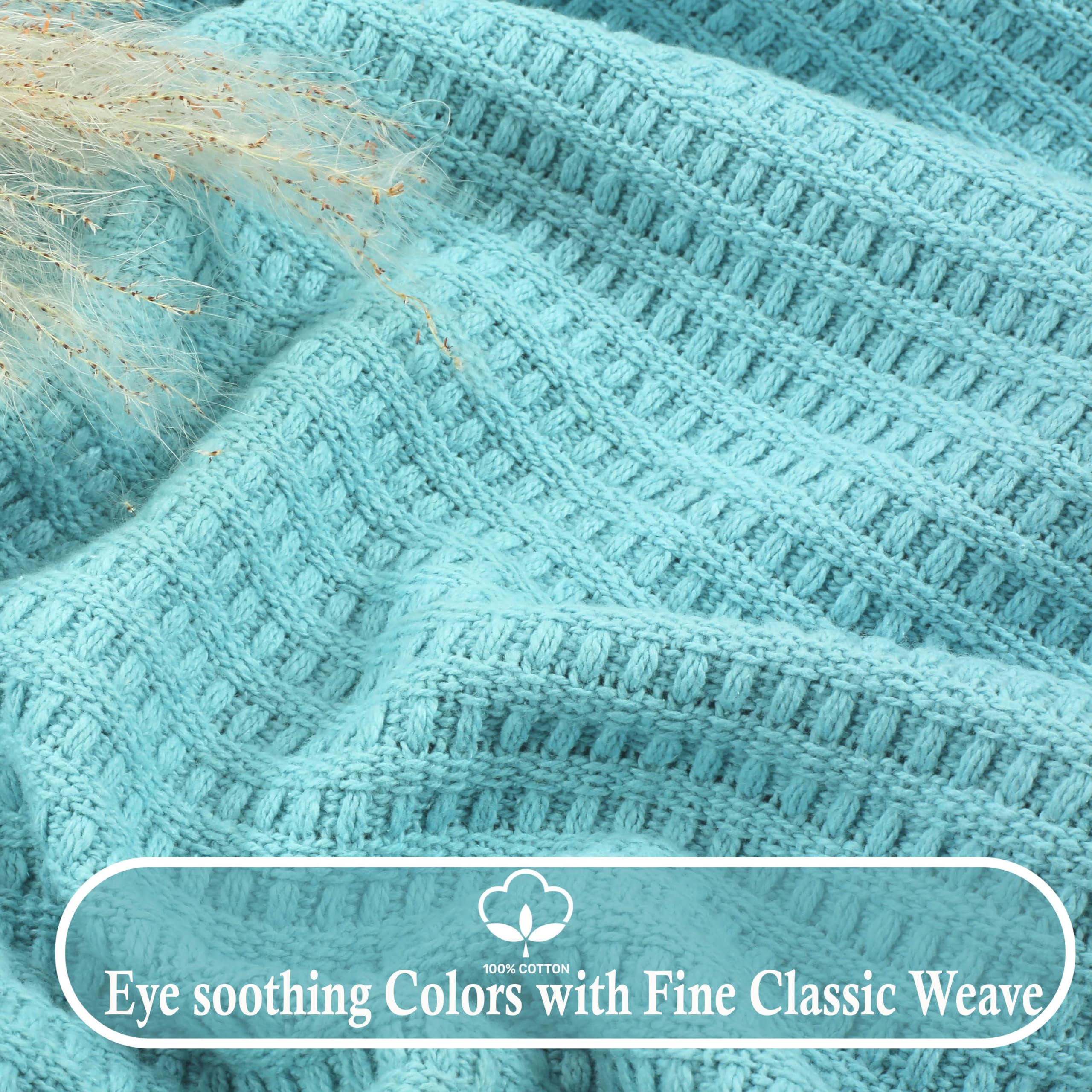 Tex Trend 100% Cotton Thermal Blanket, Soft Premium Twin XL Blanket - Upgraded Waffle Weave Blanket - Breathable Skin Friendly Woven Cotton Blankets for All Seasons - (60x90, Blue)