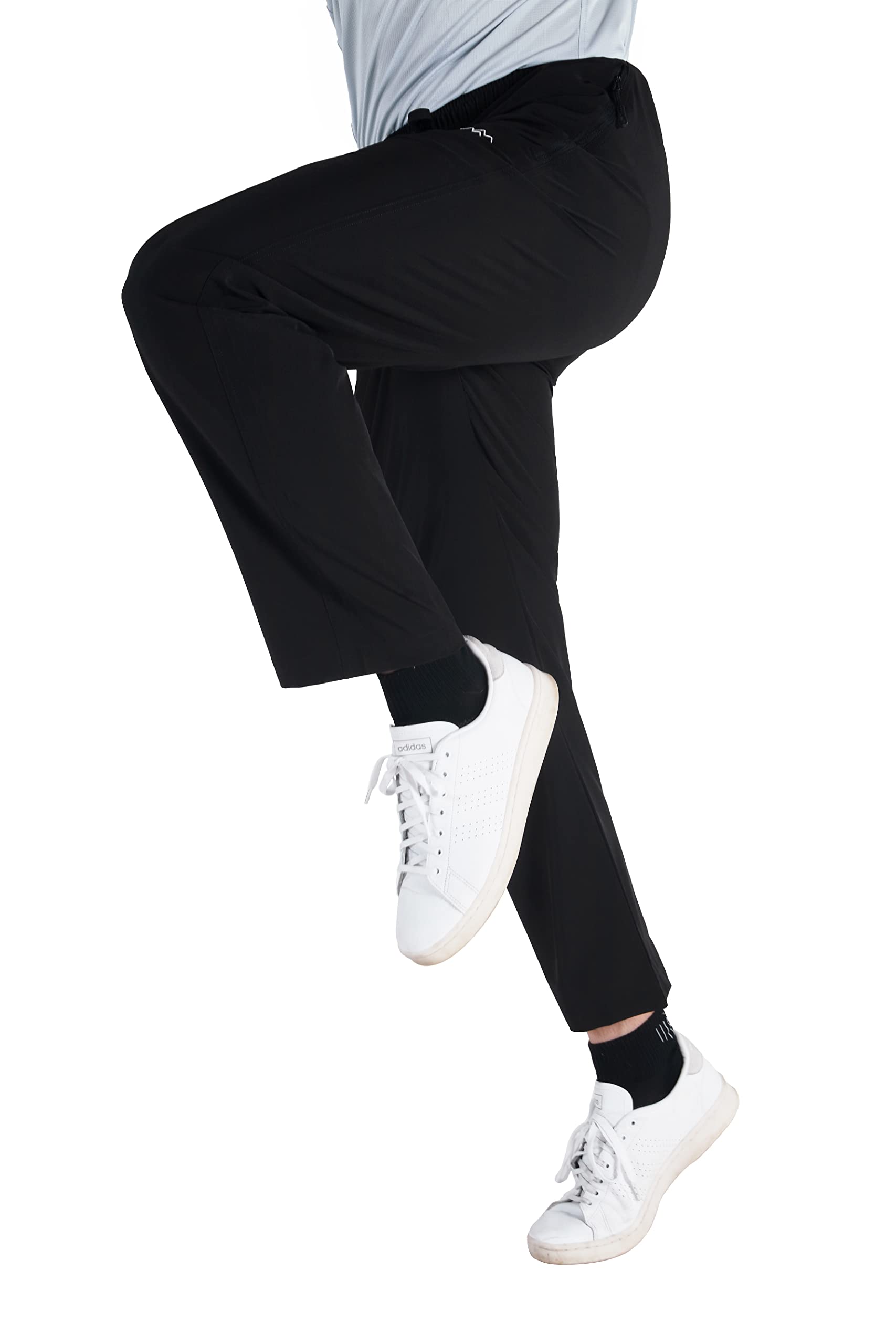 TRAILSIDE SUPPLY CO.Men's Workout Athletic Pants Elastic Waist Jogging Running Pants for Men with Zipper Pockets,Black, L