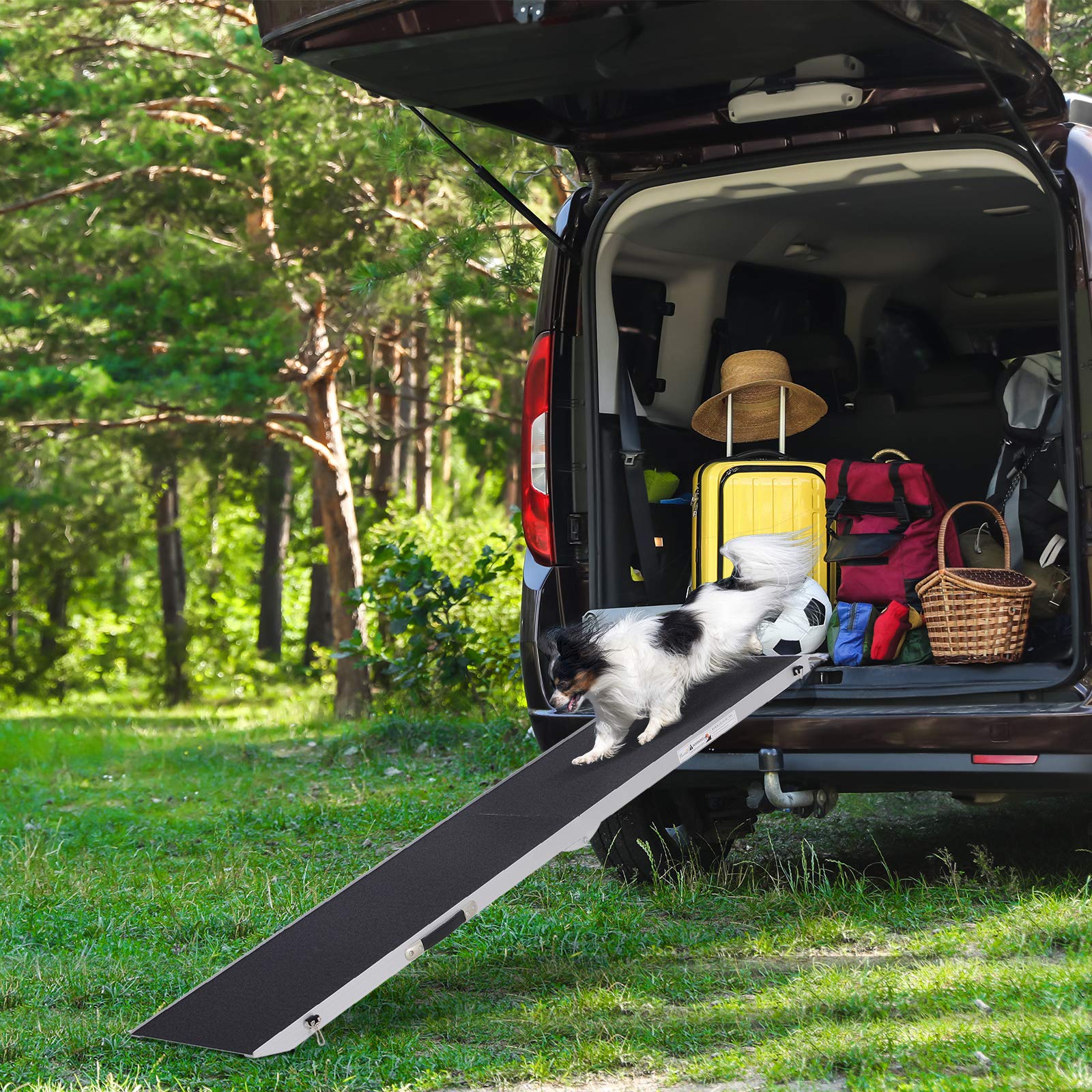 PawHut 96" Portable Bi-Fold Folding Vehicle Pet Ramp for Large Dog or Animals with Safety Lock & Convenient Carry Handle