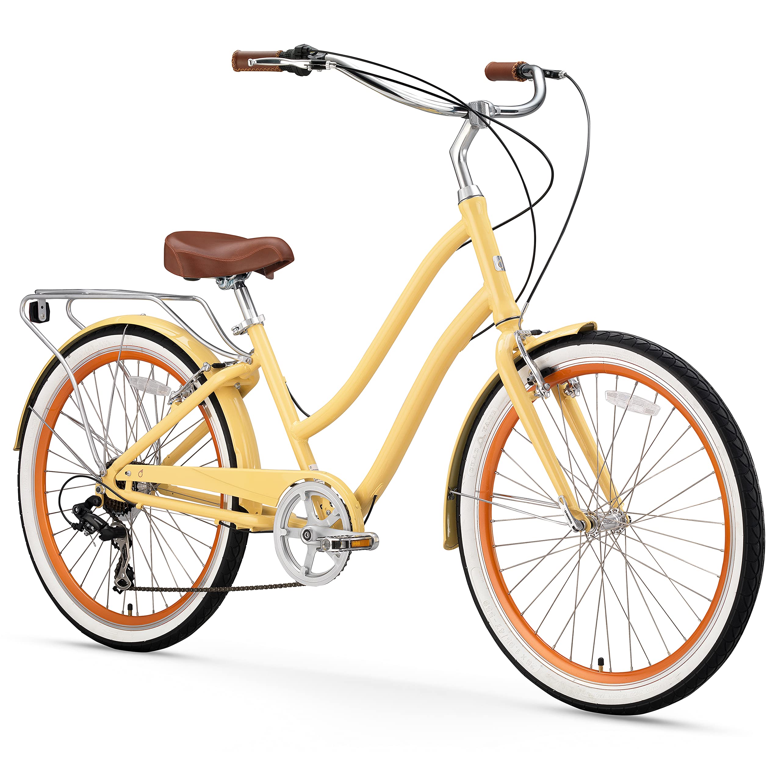 sixthreezero A/O Frida Limited 7-Speed Step-Through Touring Hybrid Bicycle, Navy & White Stripes