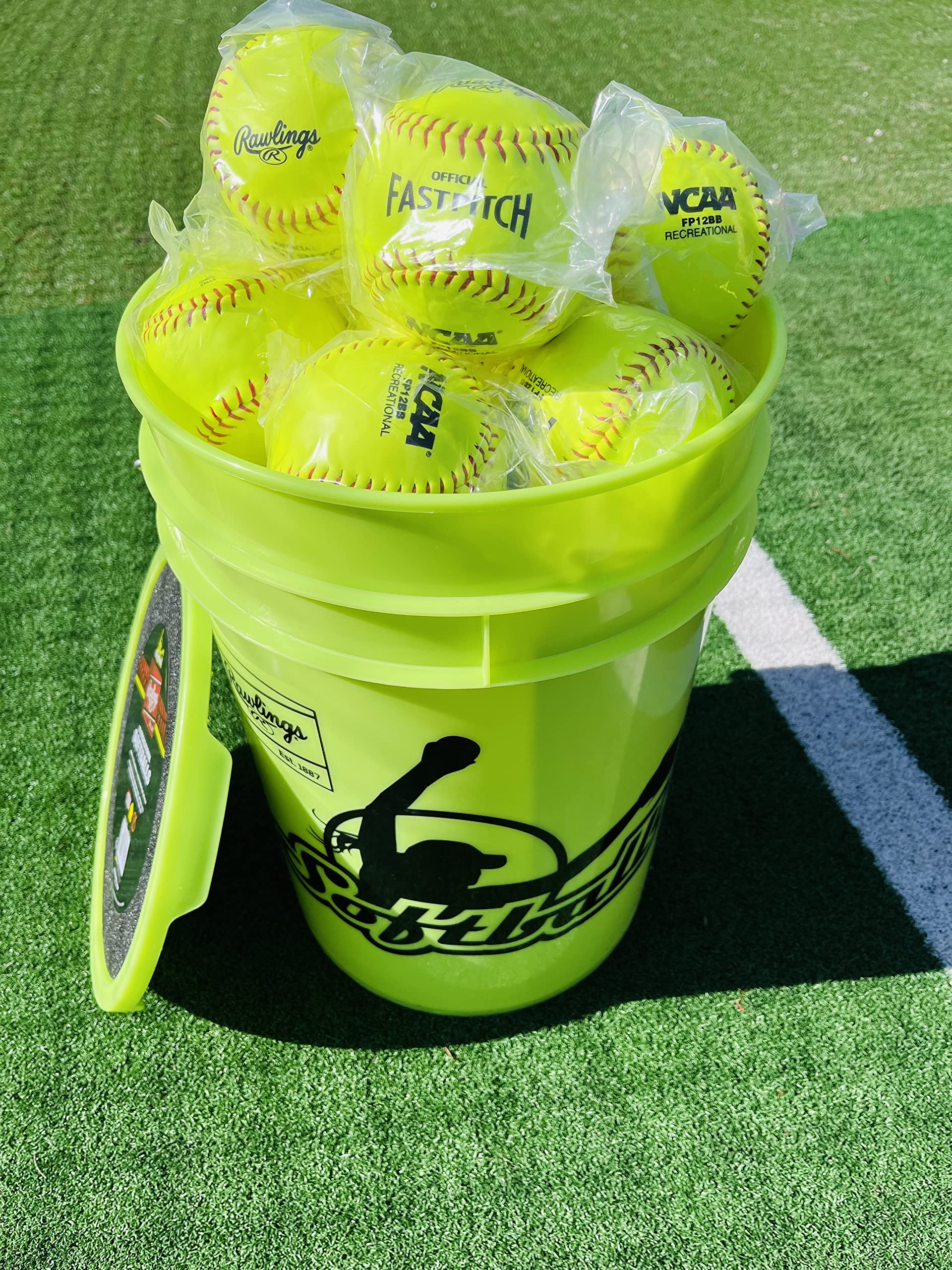 Rawlings | Bucket of 18 Practice Softballs | All Ages | 12" | Synthetic Cover