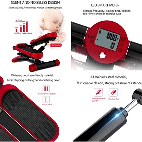 The Mini Hydraulic Stepper is Very Quiet at Home, use The Rope to Pull The Workout for The Stepper Fitness Training Workout, Step up and Down with Multifunction Display, red