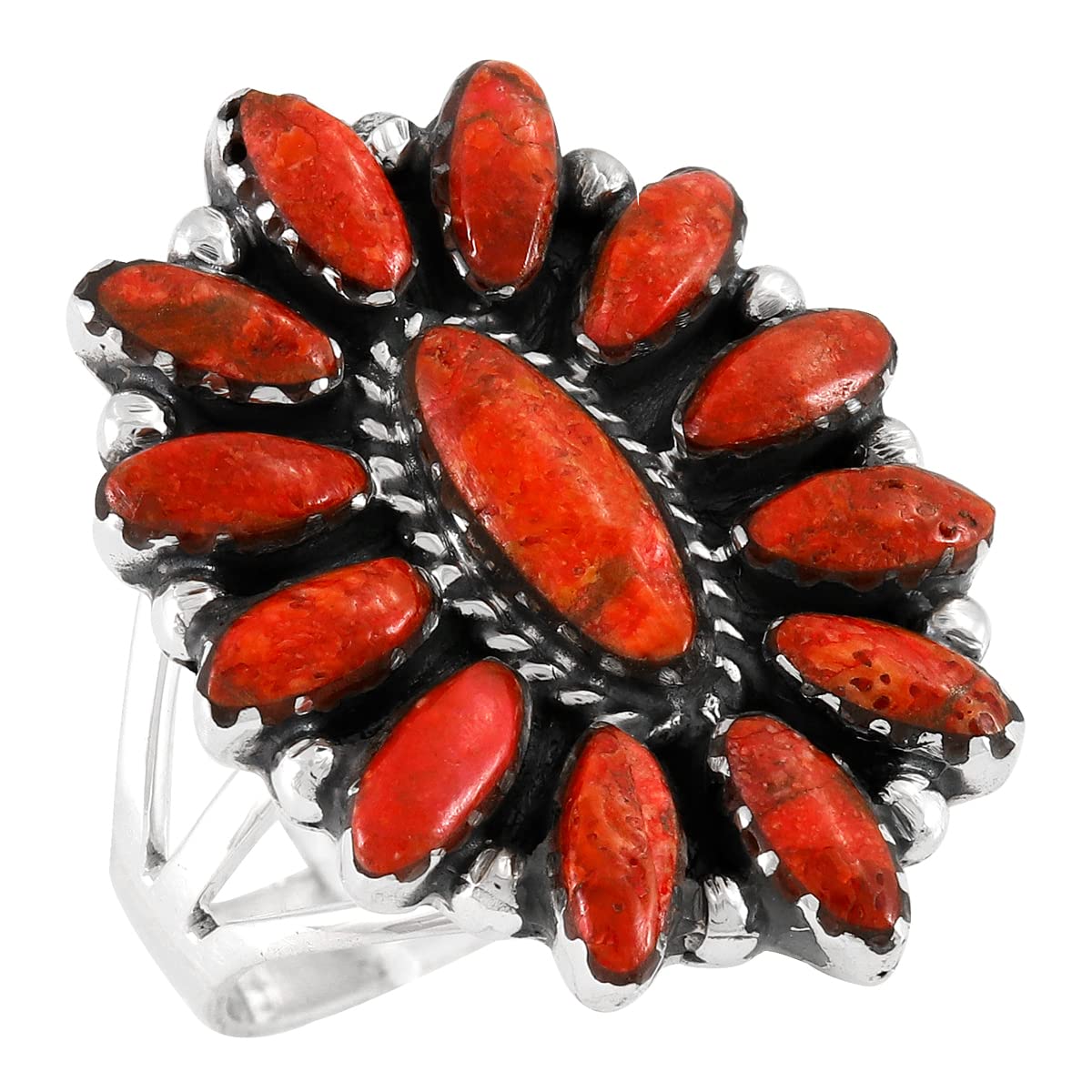 Turquoise Network Coral Ring Sterling Silver 925 Genuine Gemstones Size 6 to 11 (Coral) (7)