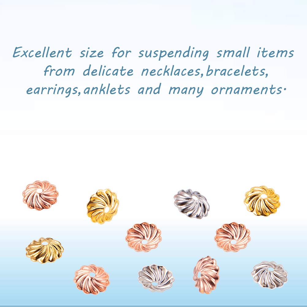 PH PandaHall About 600 Pcs Brass Flower Petal Bead Caps Spacers 7x2mm for Jewelry Making, Golden, Silver and Rose Gold