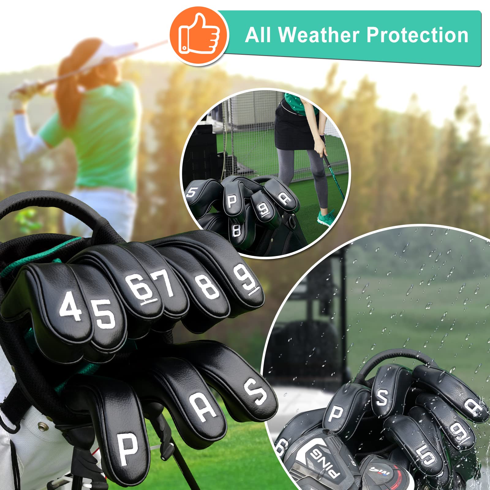 VAEEL 9pcs Hybrid Head Covers for Golf Clubs, Premium Leather Hybrid Iron Covers, Black Hybrid Headcover Set Fit Most Hybrid Irons